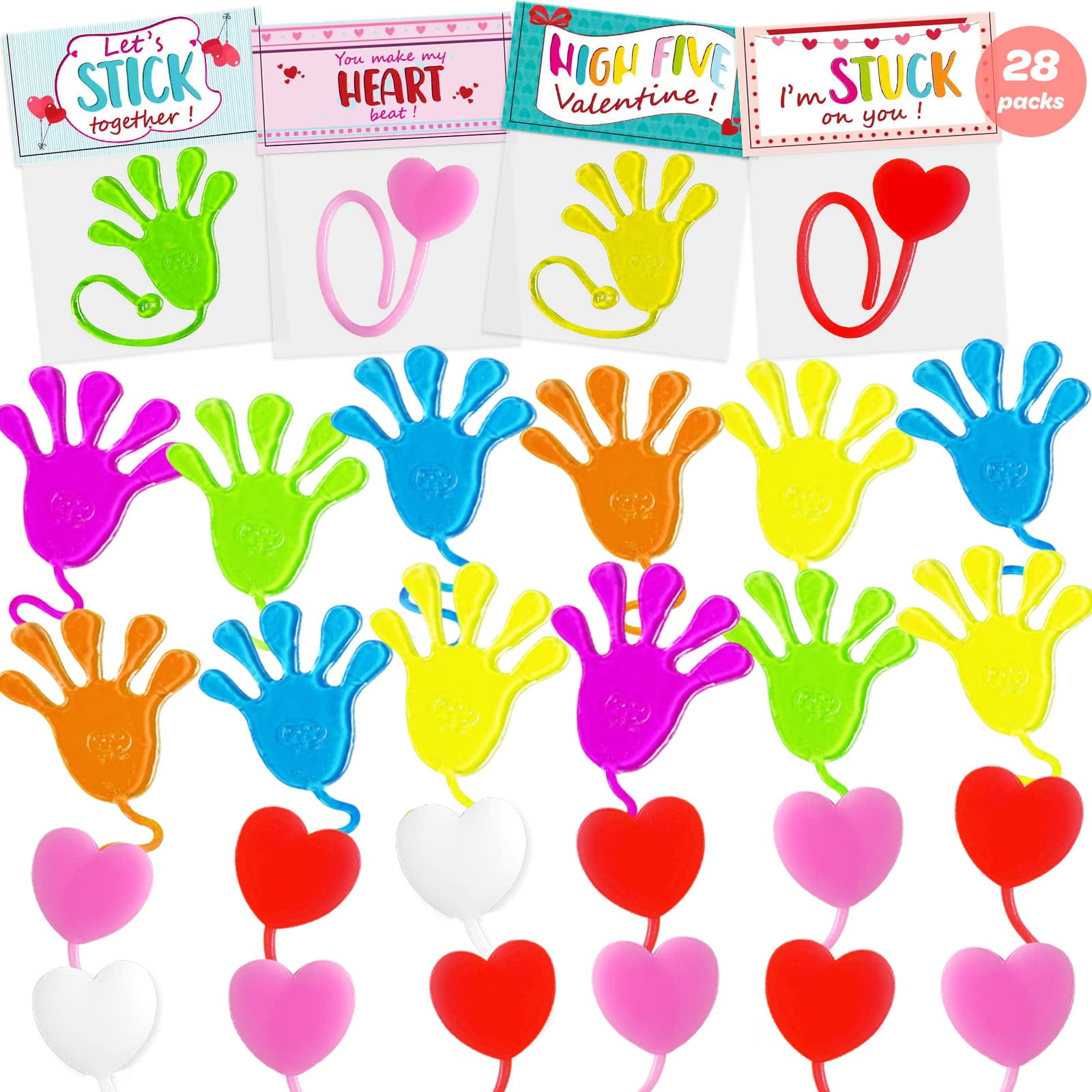28Pack Valentines Day Gifts for Kids - Sticky Hands & with Valentines ...
