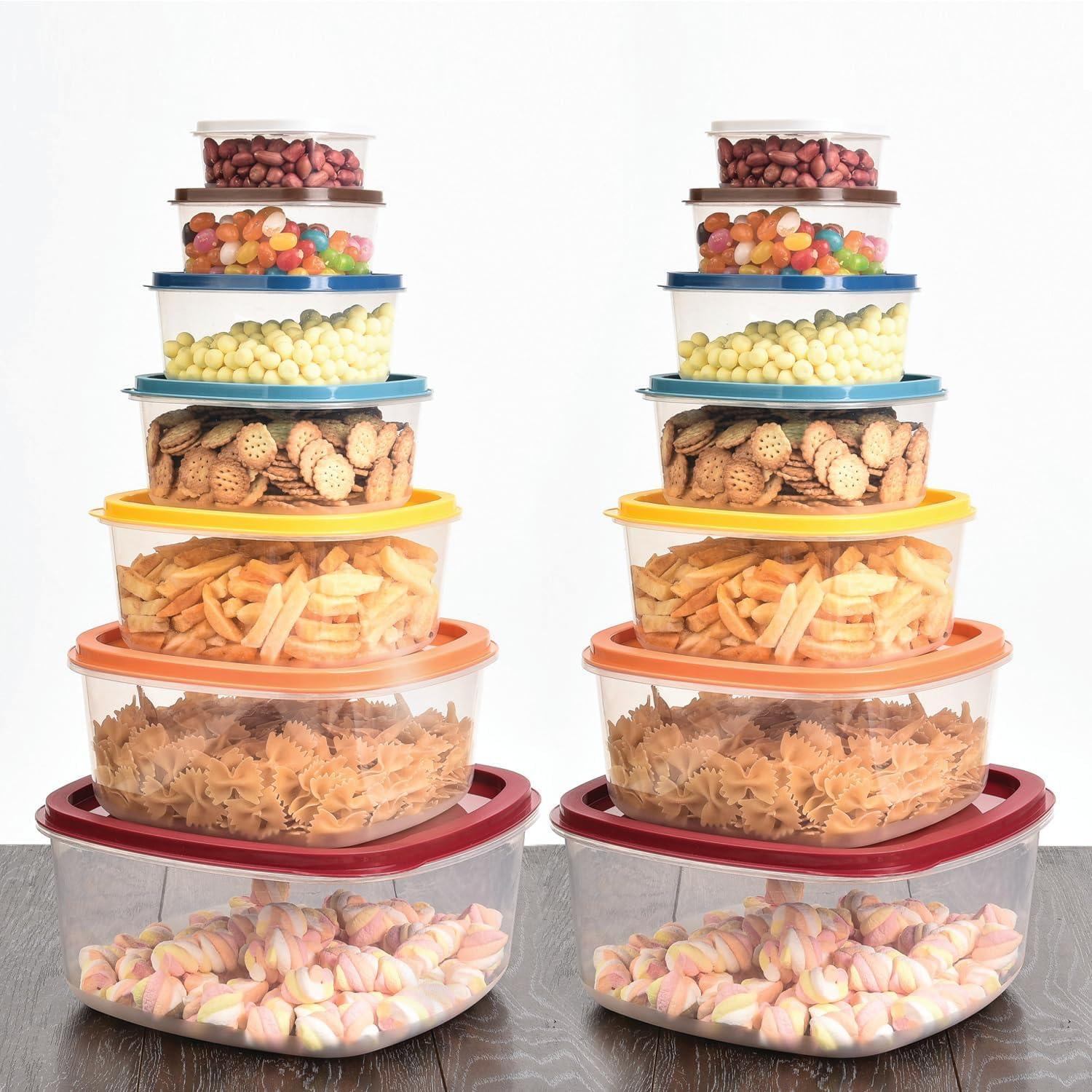 28Pc Square Plastic Food Storage Container Set, Stackable, Nesting ...