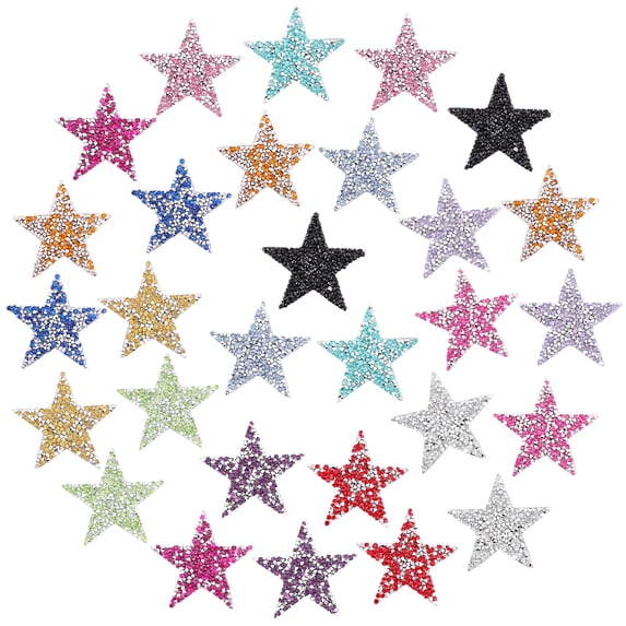 28Pcs 14 Style Plastic Clothing Patches with Resin Rhinestone Star ...