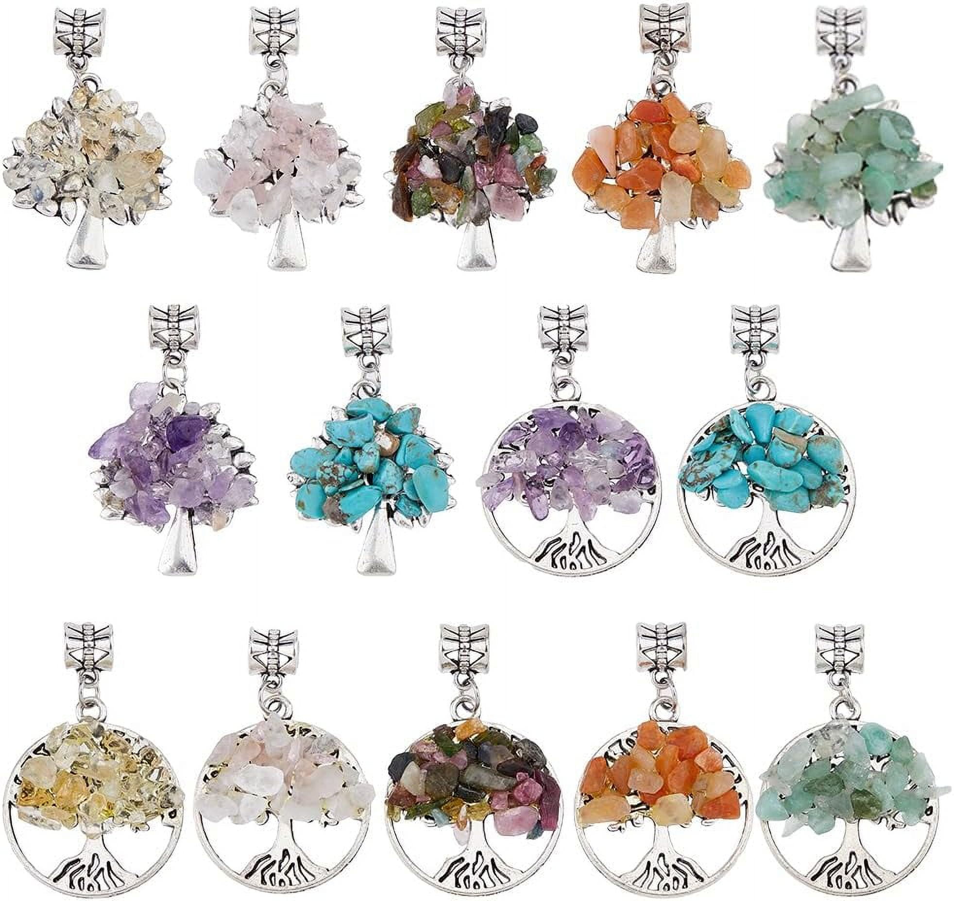 28Pcs 14 Styles Mixed Gemstone Chip European Dangle Charms Large Hole ...