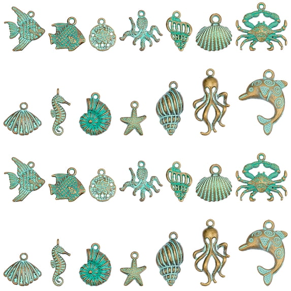 28Pcs 14 Styles Ocean Theme Tibetan Style Alloy Pendants Mixed Shapes ...