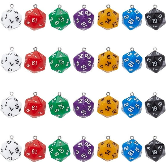 28Pcs 7 Colors Dice Charm Polyhedral Dice Charms Polyhedral Dice Charms ...