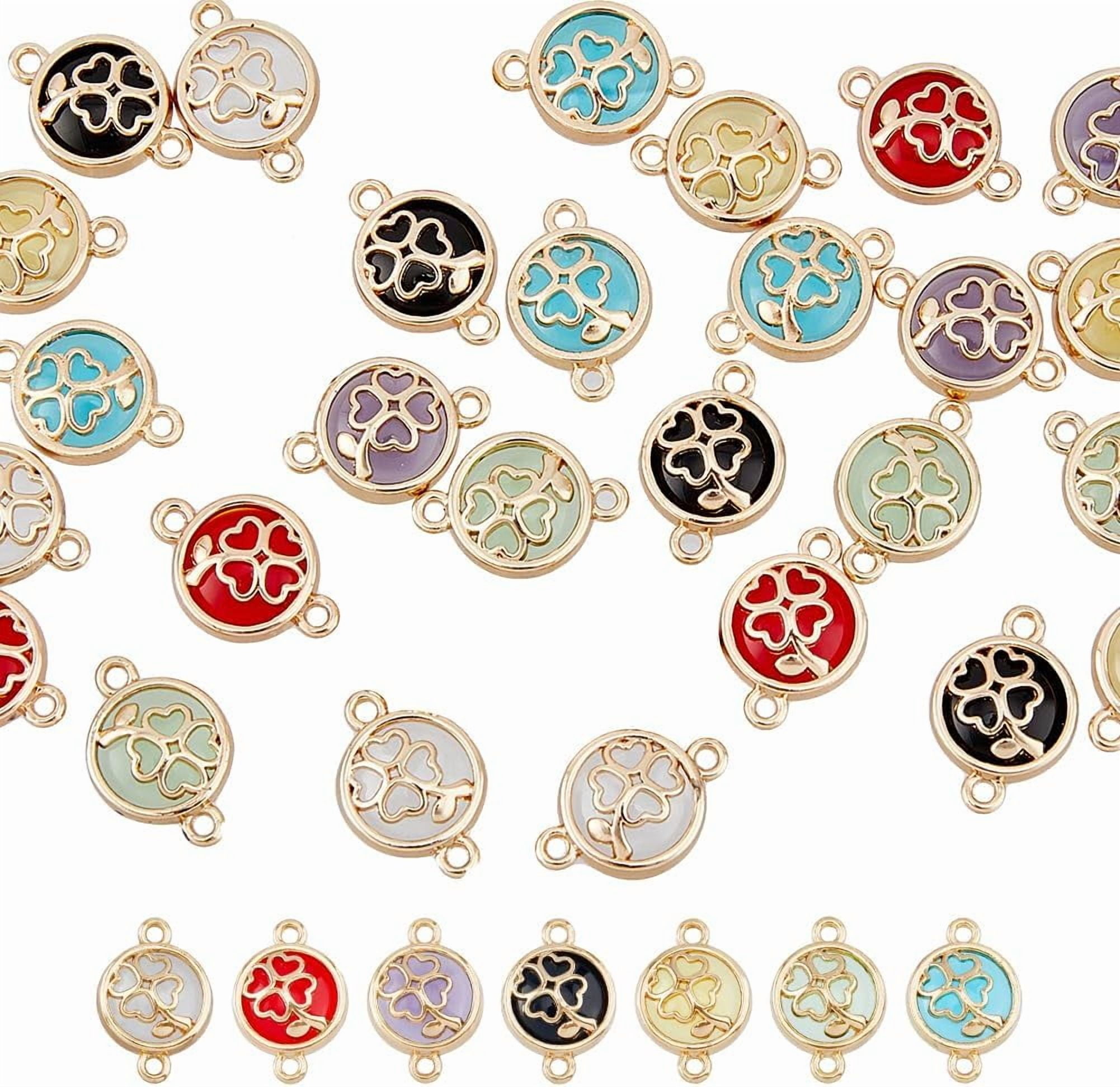 28Pcs 7 Colors Flat Round Links Charms with Clover St. Patrick's Day ...