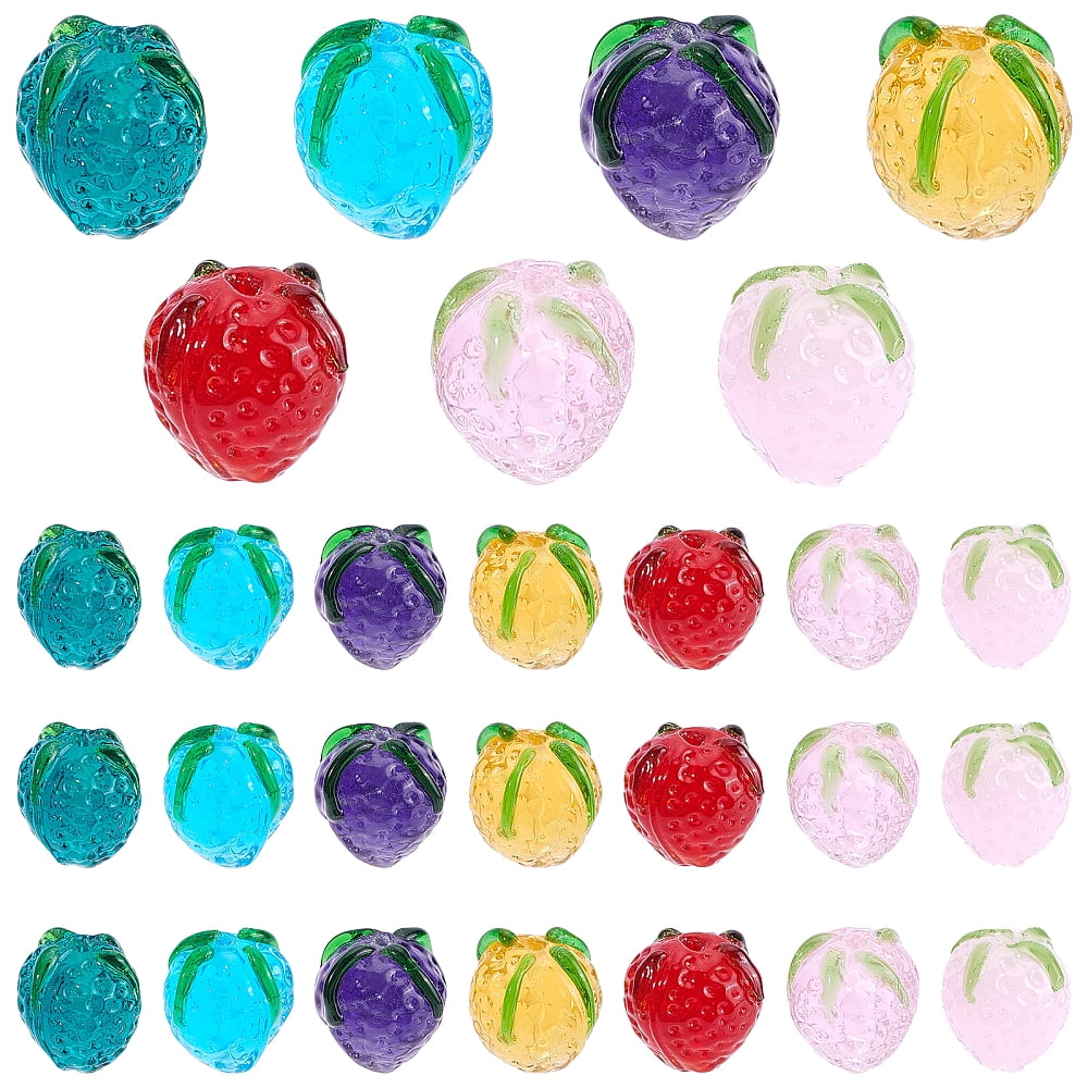 28Pcs 7 Colors Glass Beads Strawberry Mixed Color 16x13.5x13.5mm Hole ...