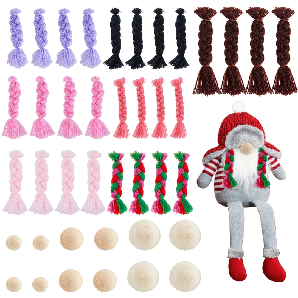 28Pcs 7 Colors Polyester Craft Hair with 12Pcs Natural Wooden Round ...