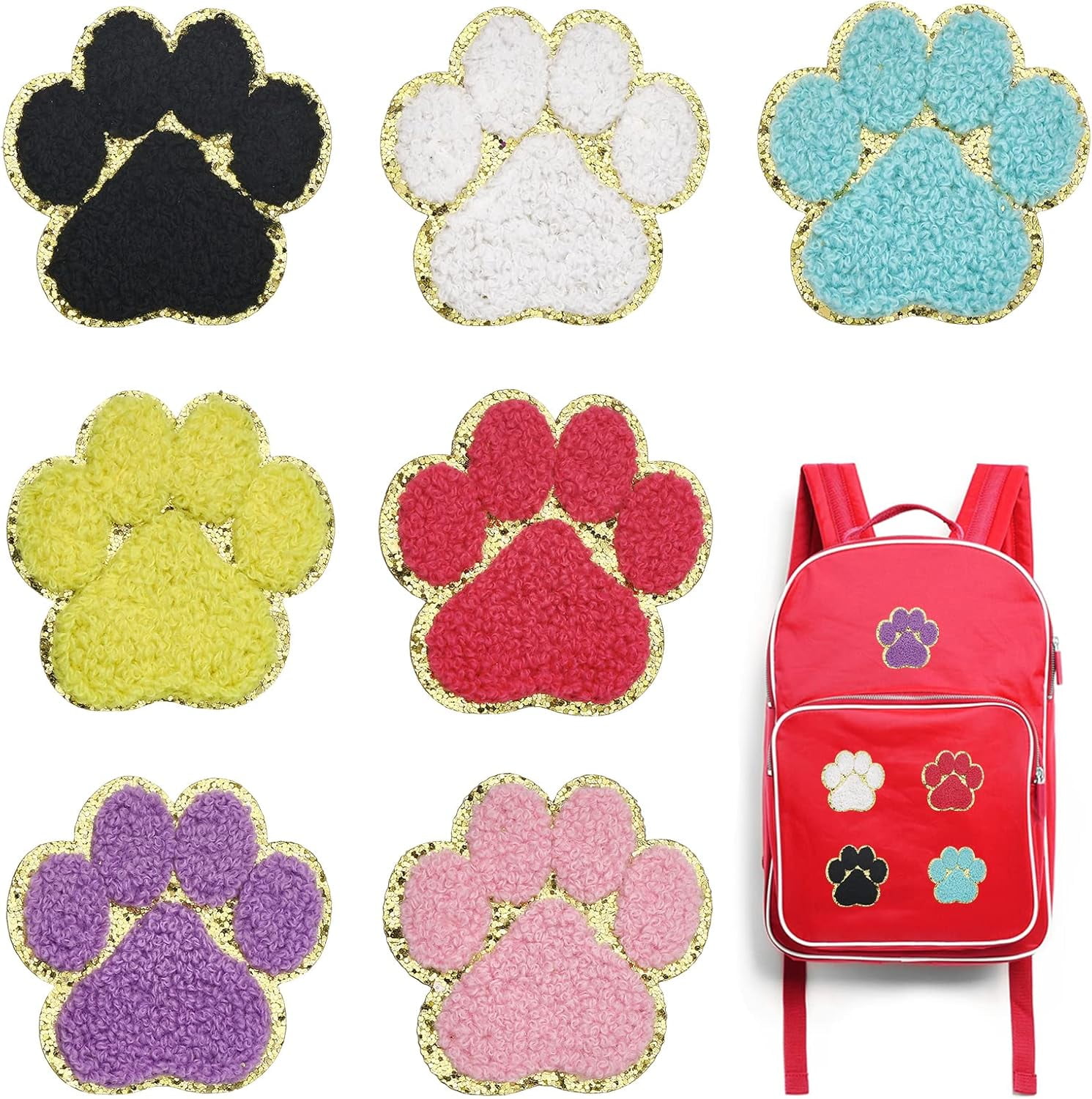 28Pcs 7 Colors Self Adhesion Paw Print Patch Sticker Embroidery Style ...