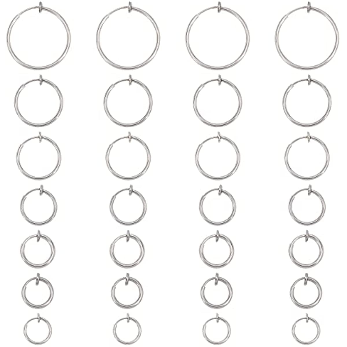 28Pcs 7 Sizes Retractable Clip-on Hoop Earrings Earrings Non-Pierced ...