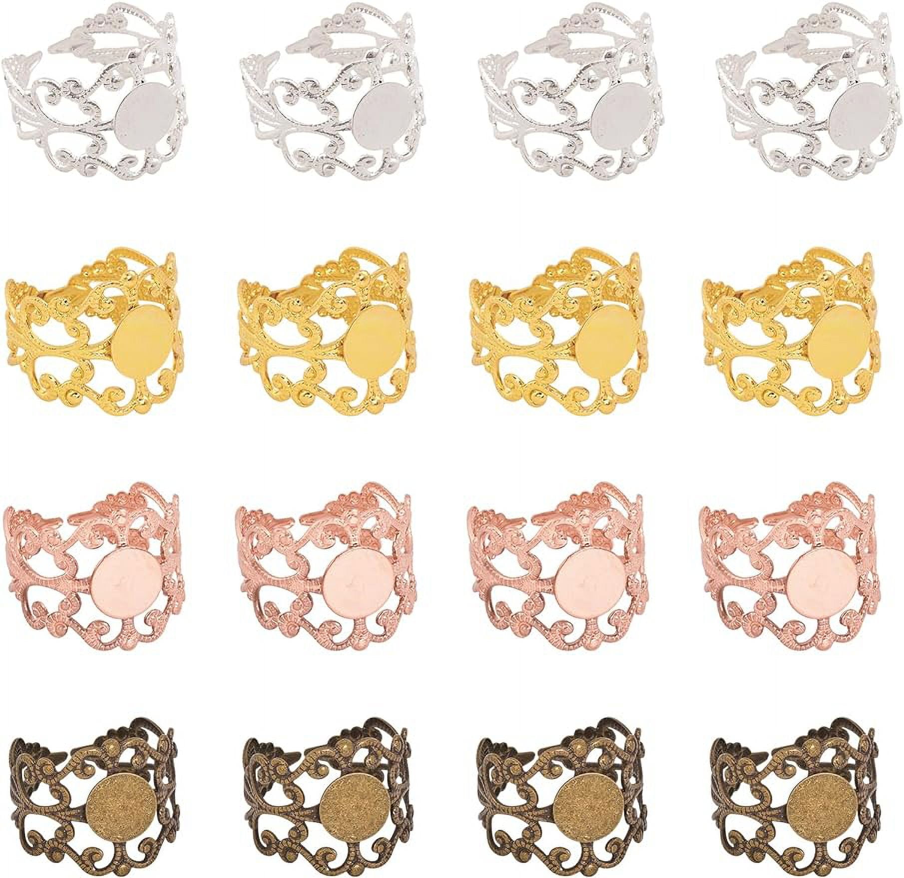28Pcs Adjustable Brass Ring Setting Open Cuff Ring Findings Oval ...