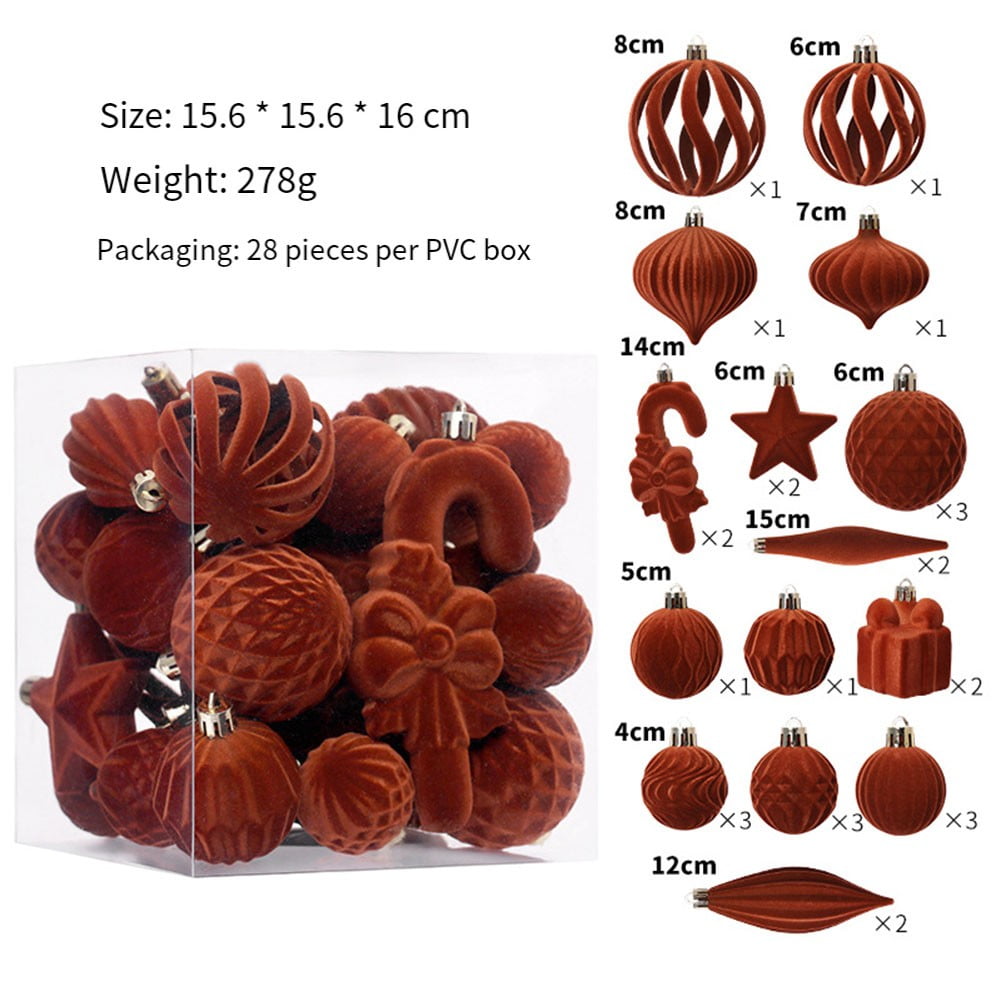 28Pcs Christmas Balls Christmas Tree Ornaments Ball Flocked Christmas ...