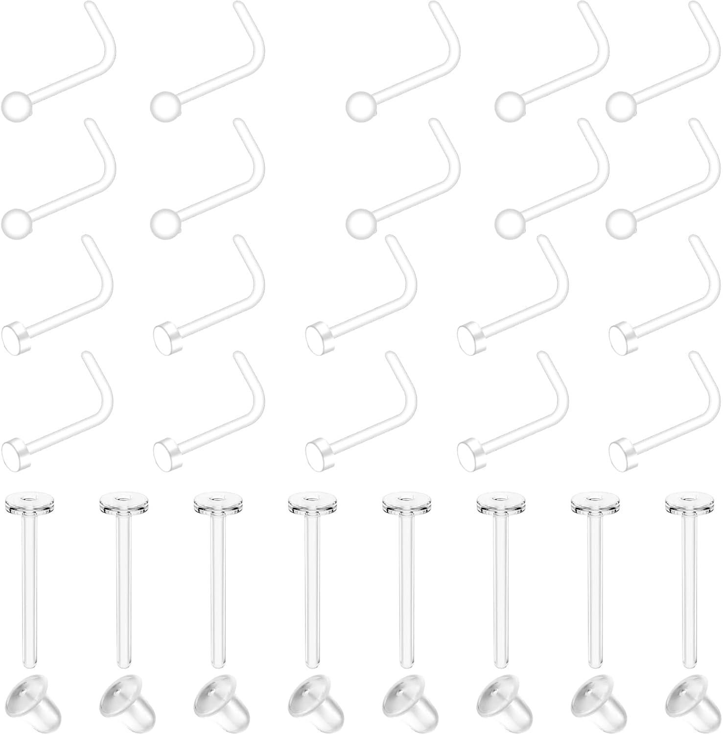 28Pcs Clear Nose Piercing Retainer Acrylic Transparent Nose Piercing ...