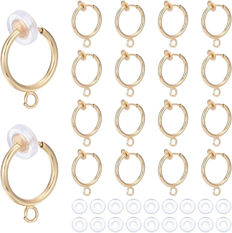 28Pcs Clip-on Hoop Earring Converters Golden Clip Backs Round Brass ...