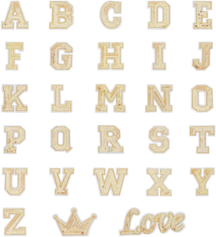 28Pcs Gold Letter Sequin Patches Alphabet Iron on Applique A-Z Letter ...