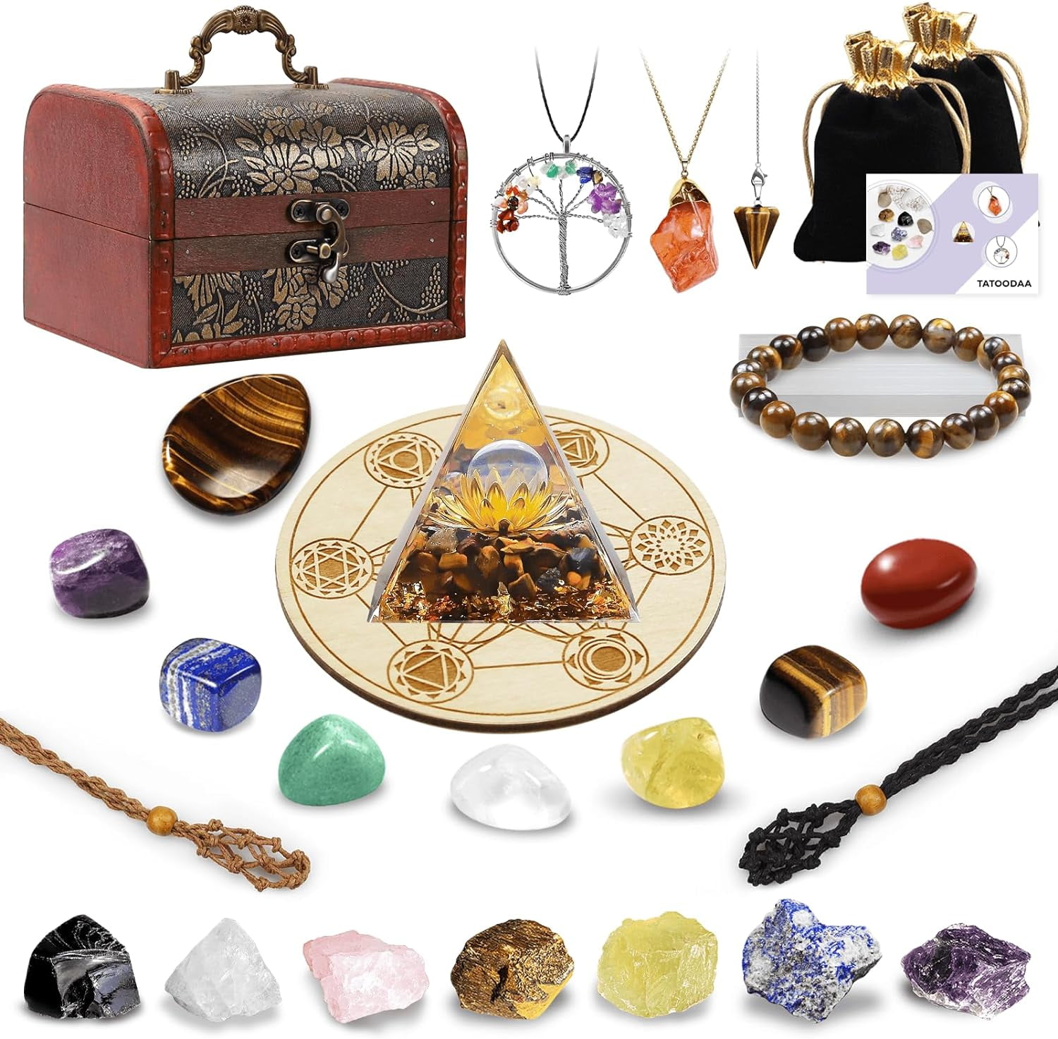 28Pcs Healing Crystal Set for Meditation, 7 Raw Crystals, 7 Tumbled ...