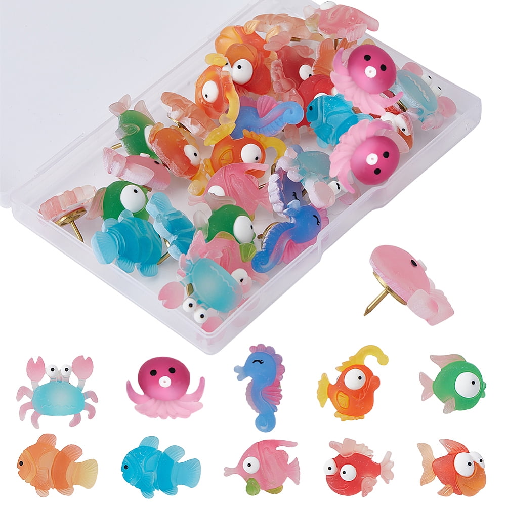 28Pcs Iron Push Pins Drawing Push Pins Resin Head Thumbtack Sea Animl ...