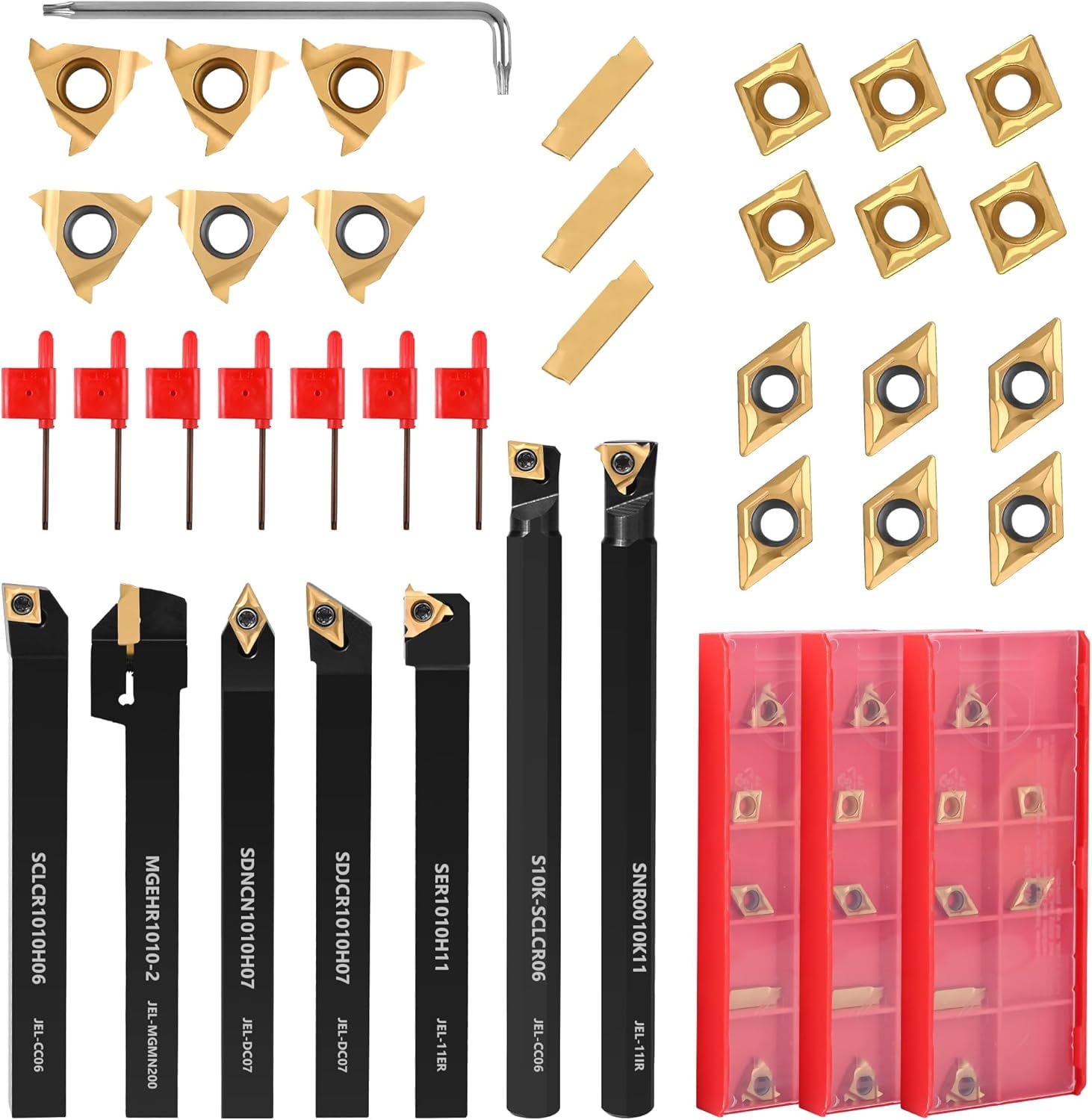 28Pcs Kit Indexable Lathe Turning Tools,3/8"10mm Shank Boring Bar Metal ...