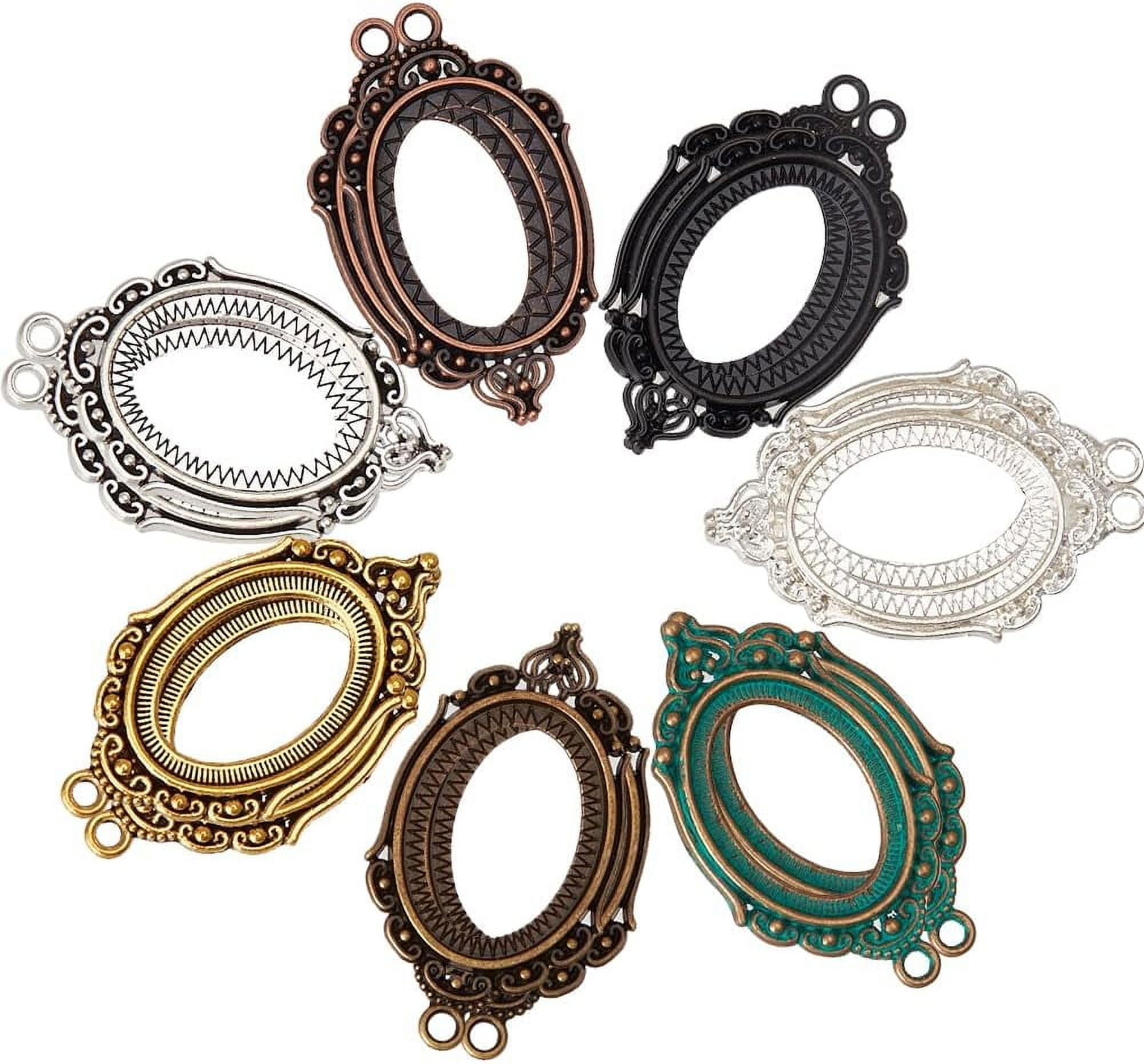 28Pcs Mini Photo Frame Charm Oval Charms Mixed Color Alloy Tray Blanks ...