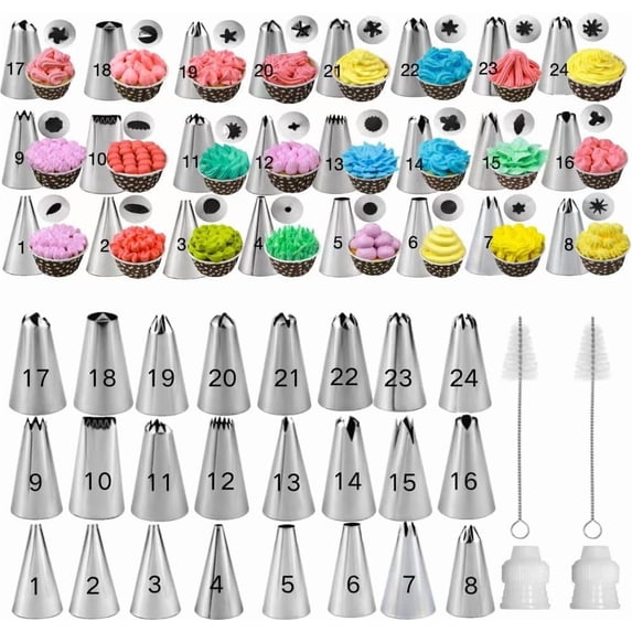 Genreen Piping Tips Set, 28Pcs, Stainless Steel, Includes Couplers and ...