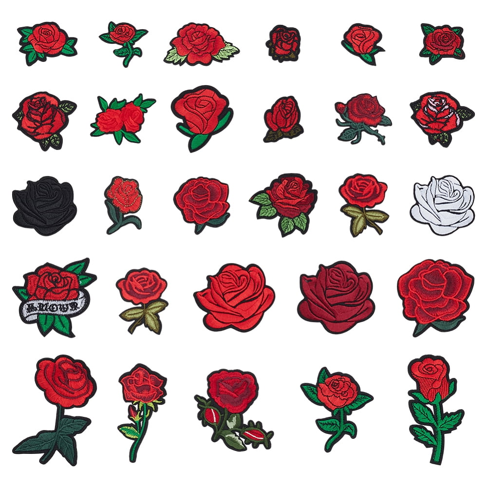 28Pcs Rose Computerized Embroidery Polyester Iron on/Sew on Patches ...