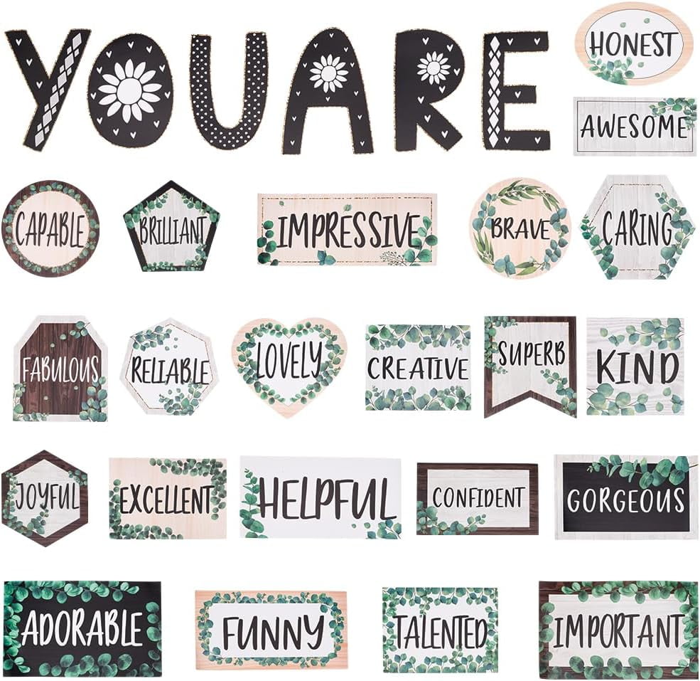 28Pcs/Set Eucalyptus Affirmation Station Bulletin Board Kit with 40Pcs ...