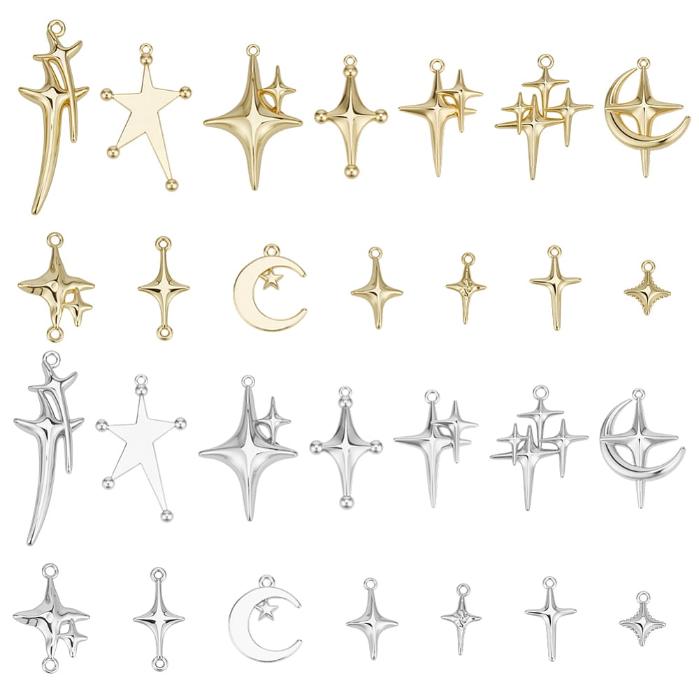 28Pcs Star Plating Pendants DIY Moon Pendant Charm Bulk Star Rack Alloy ...