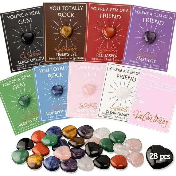 28Pcs Valentine's Day Gem Gifts for Kids,Valentines Heart Crystals with ...