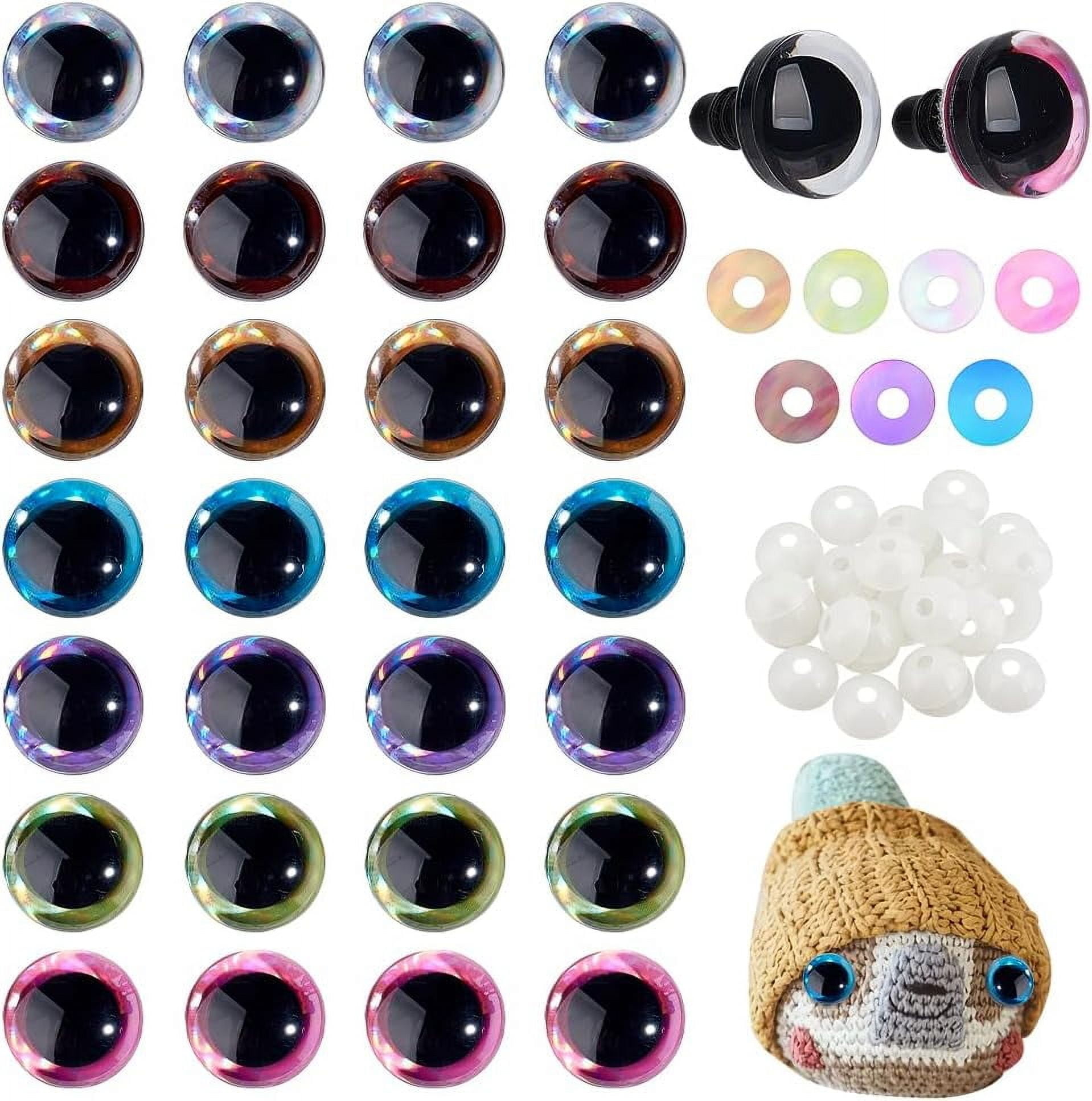 28Sets 7 Colors Safety Eyes 18mm 3D Glitter Craft Eyes Half Round Craft ...