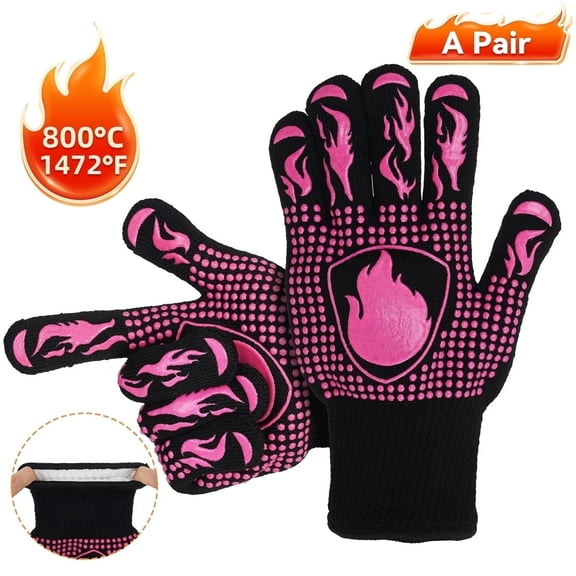 BBQ Fireproof Gloves, Grill Cut-Resistant 1472°F Heat Resistant Gloves ...