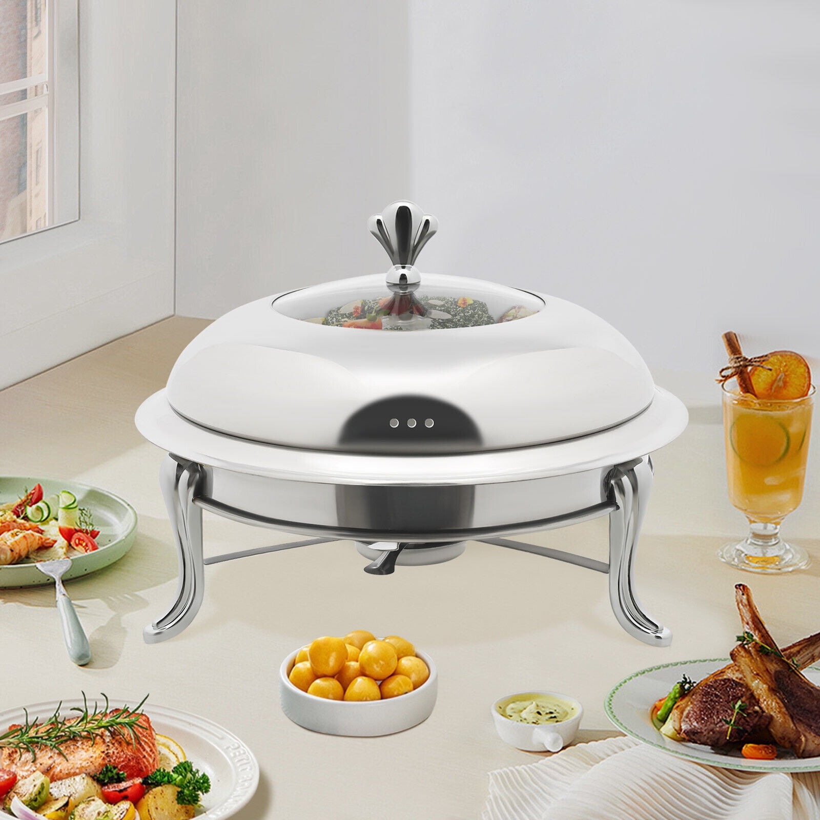 28cm Silver Round Stainless Steel Countertop Dining Stove, Buffet ...