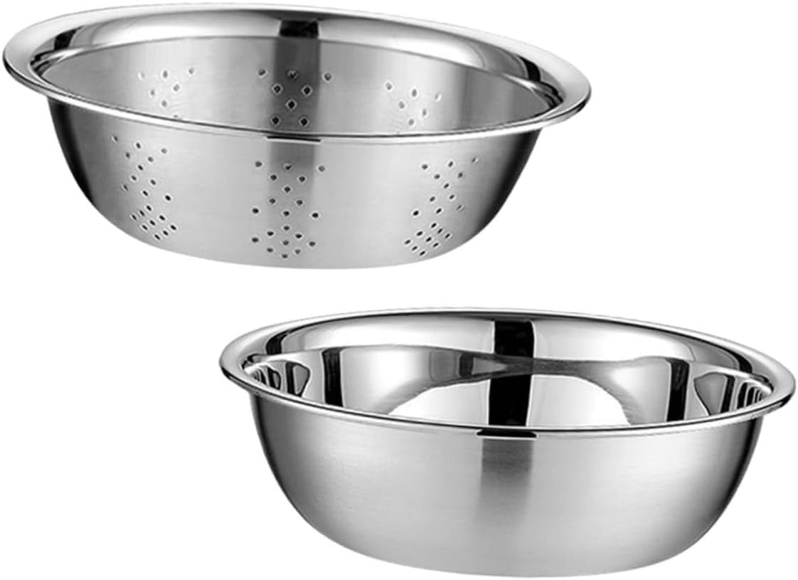 28cm Stainless Steel Multi Washing Basin & Rice Sieve Set Kitchen Drain ...