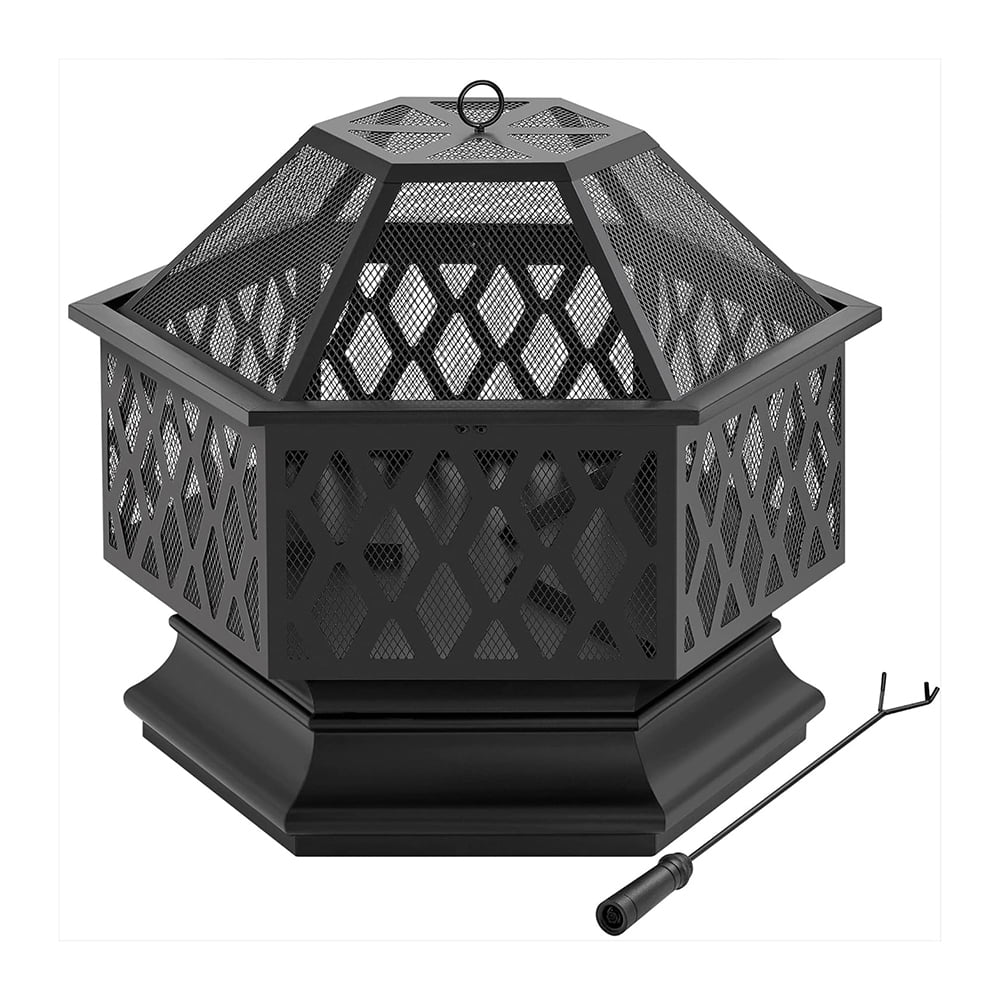 28in Portable Fire Pit Outdoor Firepit with Mesh Sides Cover Poker ...