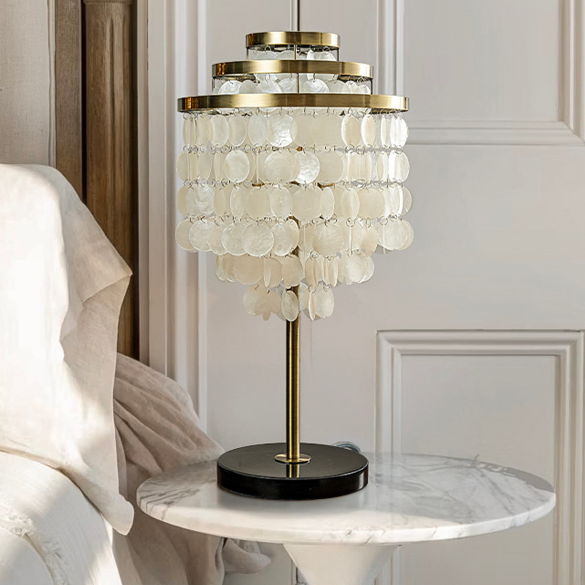 28in Tall 3-Lights E12 Coastal Capiz Seshells Table Lamp with Tiered ...