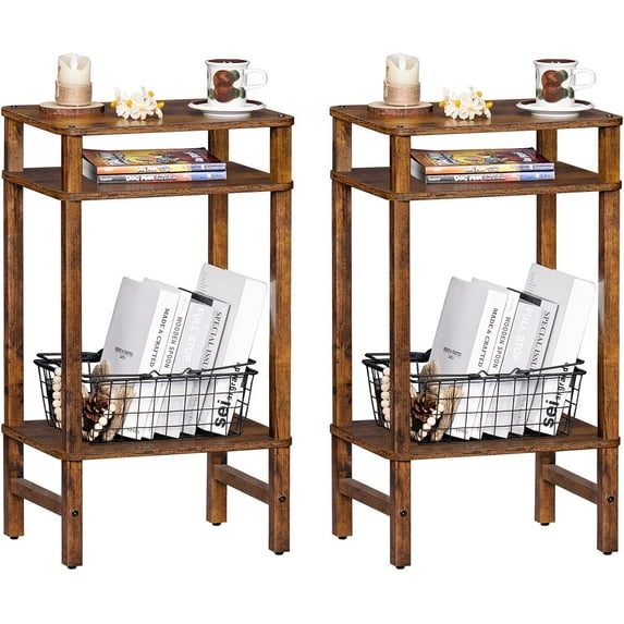 28in Tall Side Table Set of 2, 3-Tier Small Narrow End Table for Couch ...