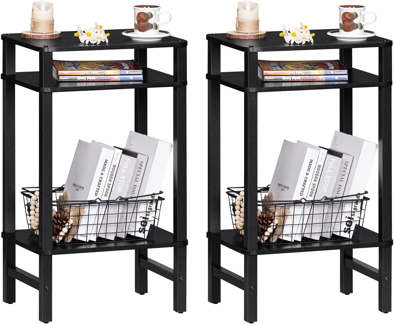 28in Tall Side Table Set of 2, 3-Tier Small Narrow End Table for Couch ...