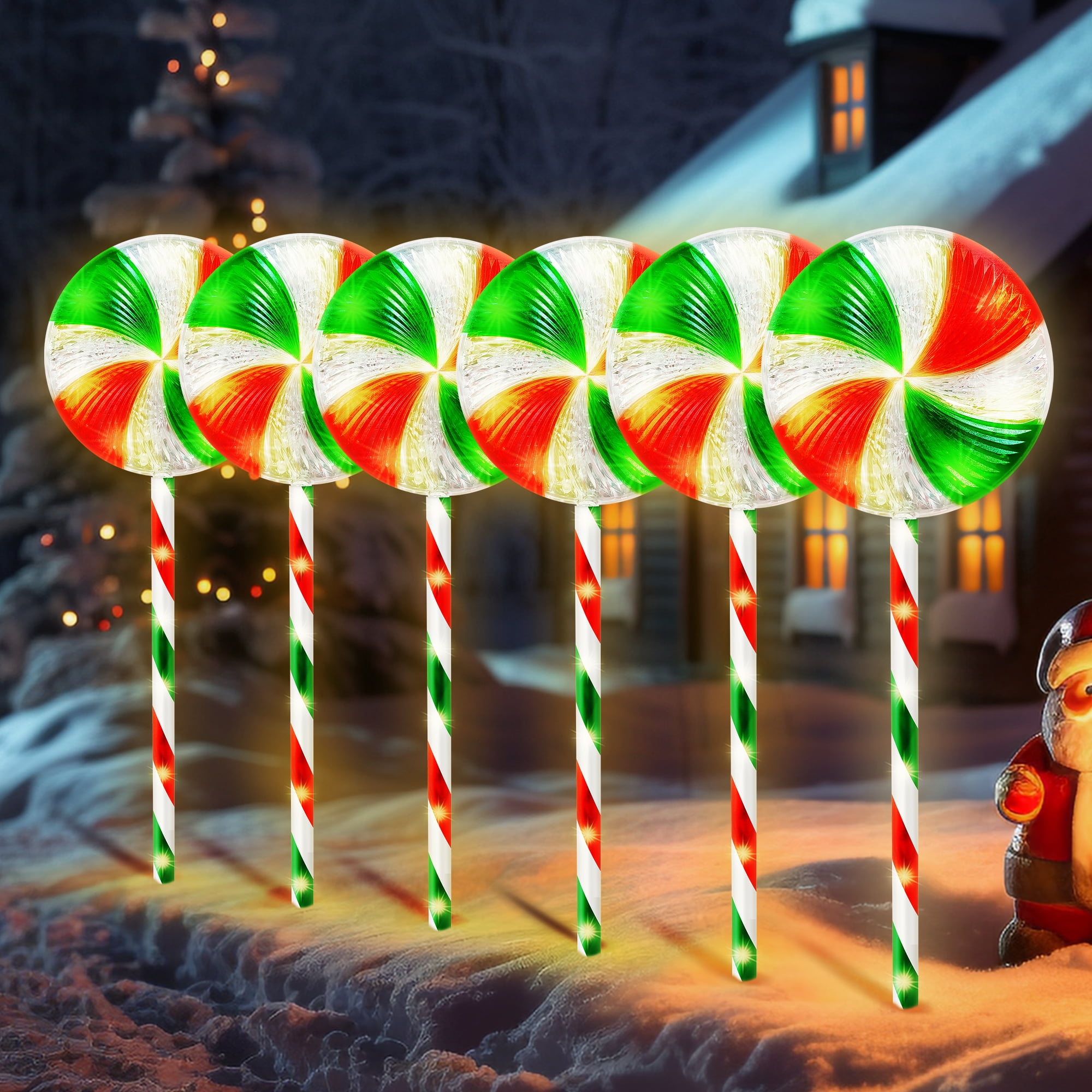 28inch 6PK LED Christmas Lollipop Pathway Lights, XMAS Sidewalk ...
