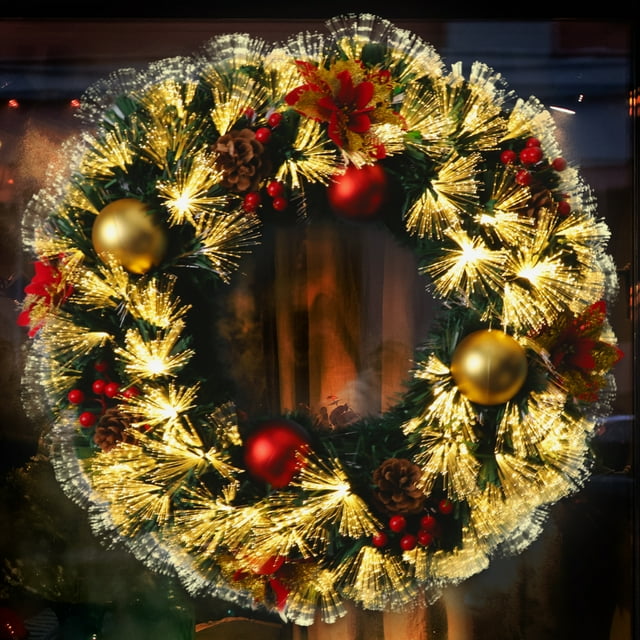 28inch Pre-lit LED Xmas Wreath, Extra Large Lighted Decor with Berries ...