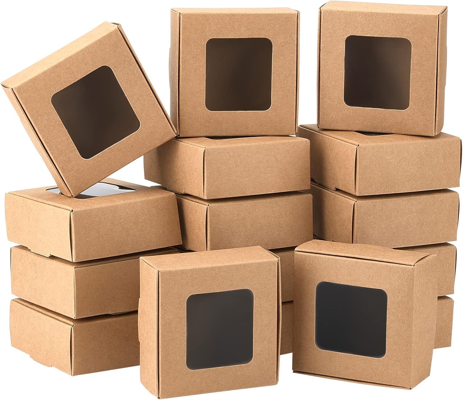28pcs 28 Packs Kraft Paper Box with Clear Windows 3.4x3.4x1.4Inches ...