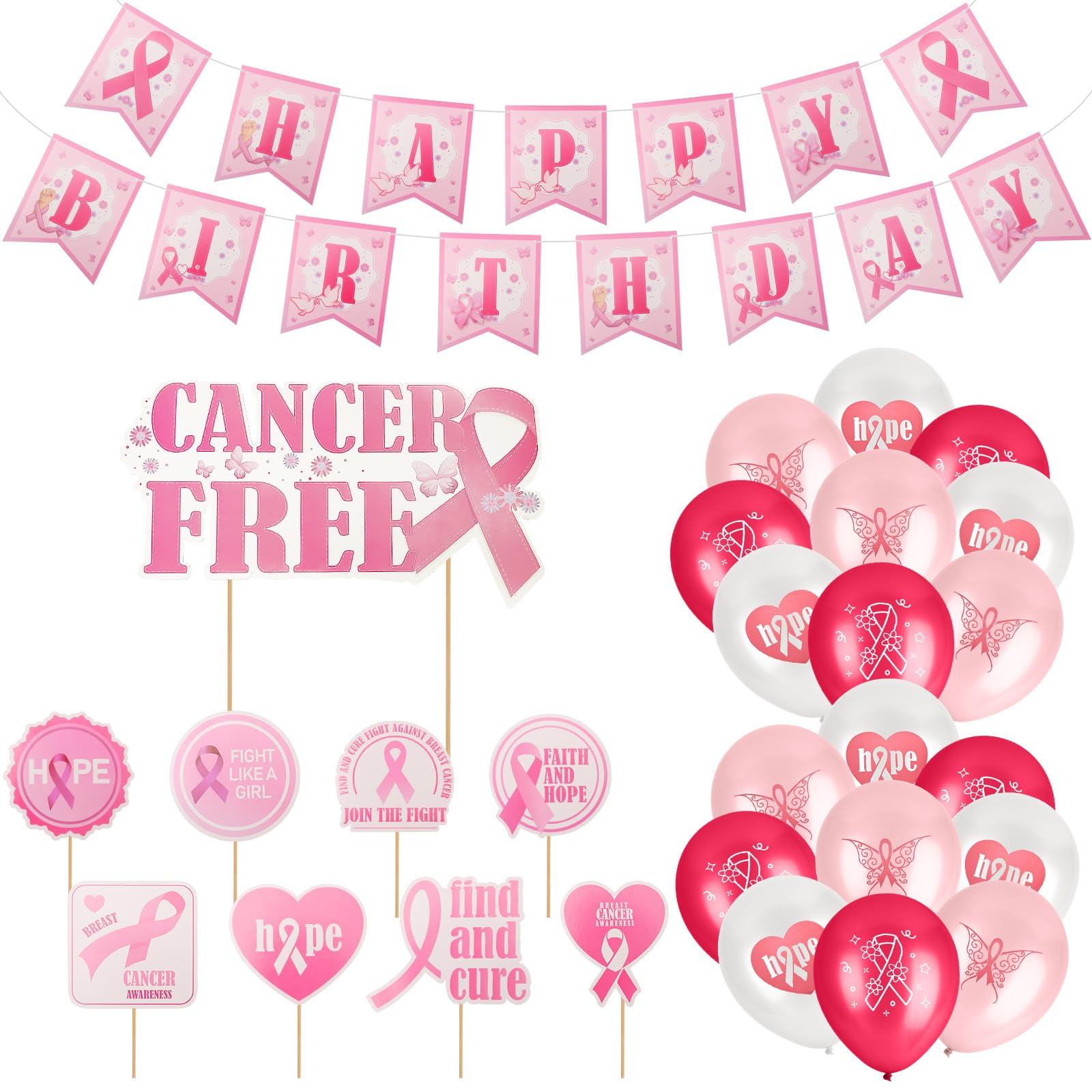 28pcs CM31 Breast Cancer Awareness Decorations Pink Banner Party ...