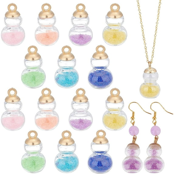 28pcs Glass Bottles Charms Gourd Wish Glass Ball Bottles with Colored ...