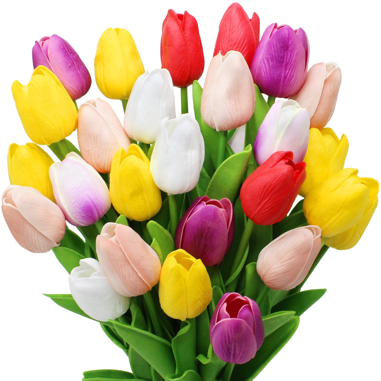 28pcs Multicolor Flowers Artificial Tulip Stems Real Feel PU Tulips for ...