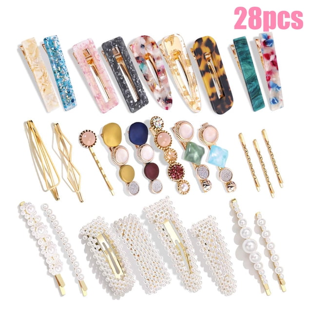 EEEkit 28pcs Pearl Hair Clips, Handmade Acrylic Resin Barrettes, Thick ...