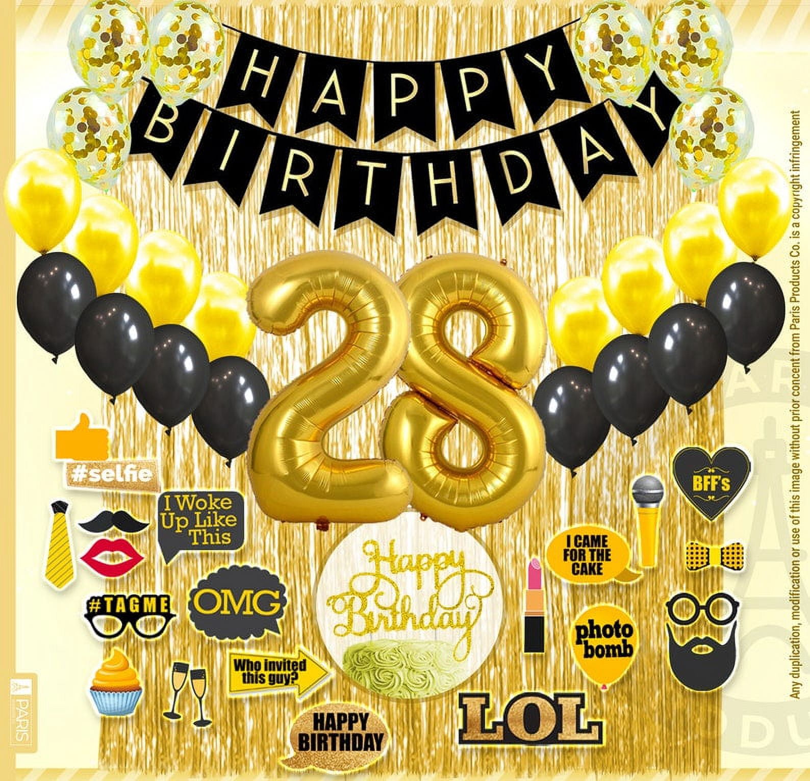 28th Birthday Decoration Black and Gold for Boy & Girl, 28th Cake ...
