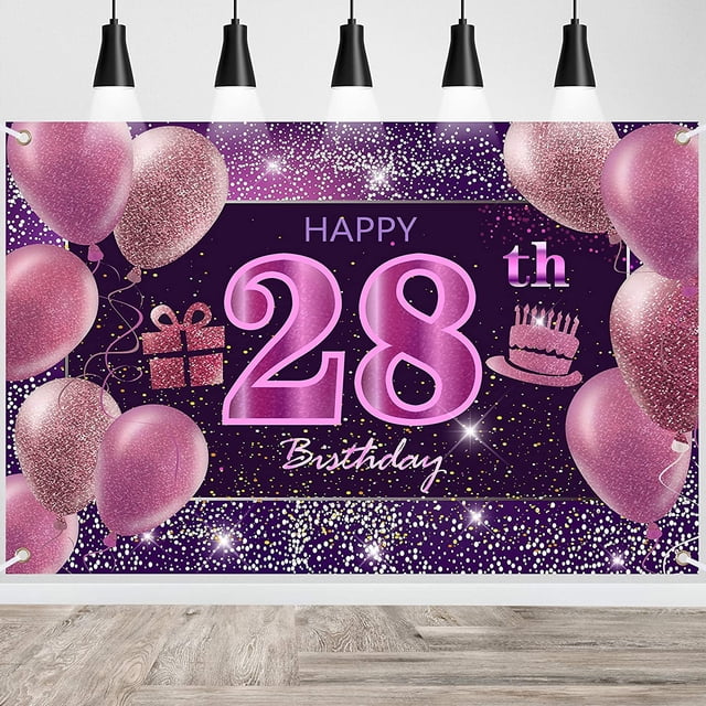 28th Birthday Decorations for Girls Happy Birthday Banner Pink ...
