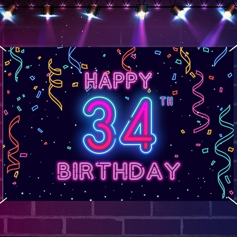 28th Neon Glow Happy Birthday Banner Let’s Glow Banner Backdrop ...