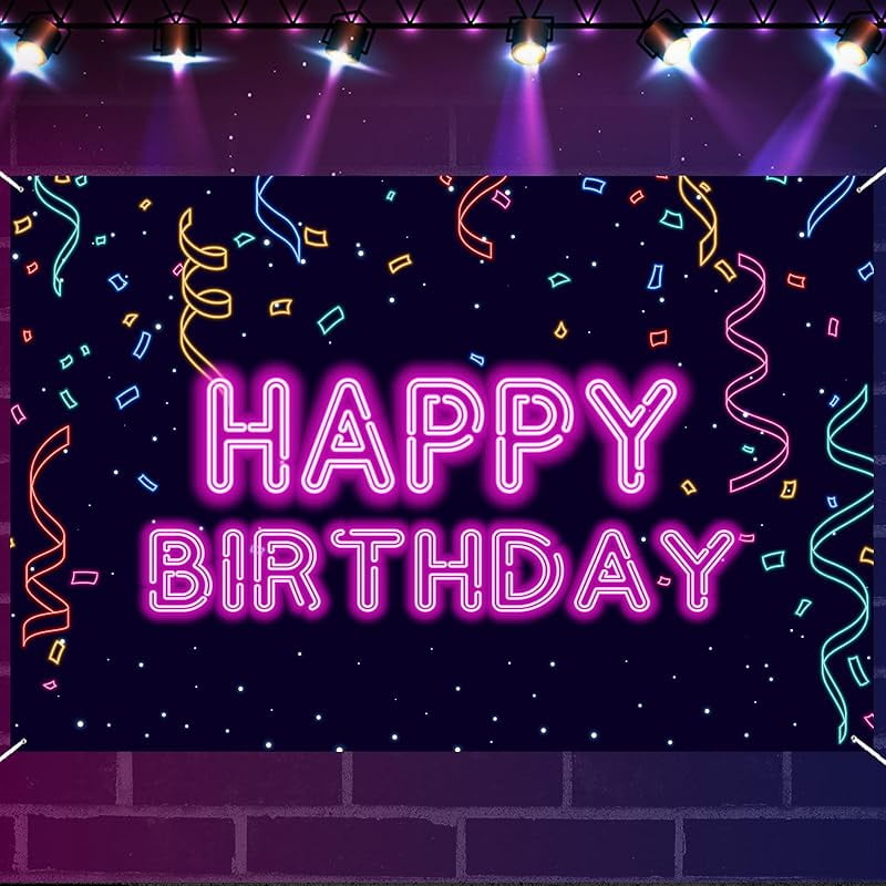 28th Neon Glow Happy Birthday Banner Let’s Glow Banner Backdrop ...