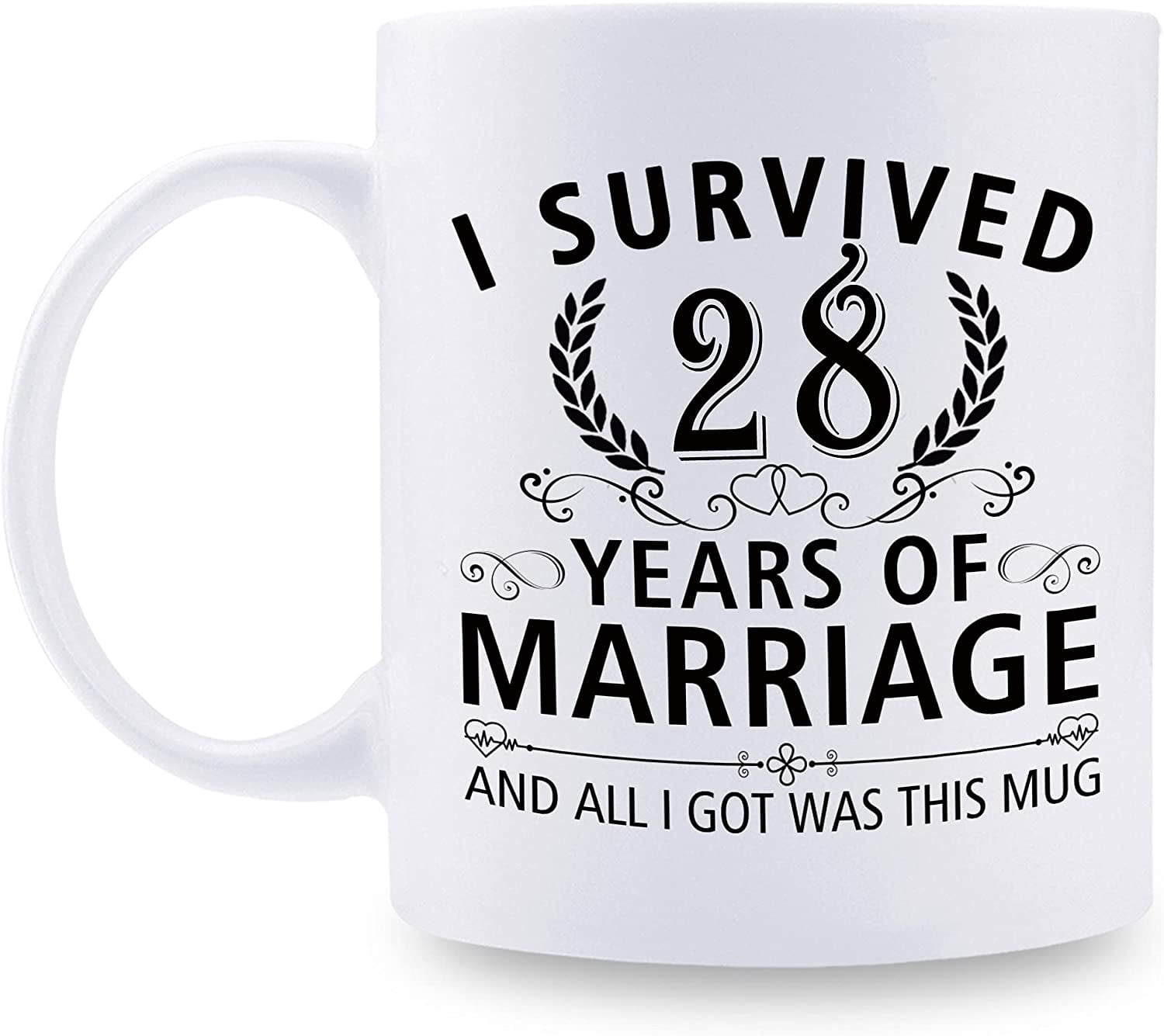 28th Wedding Anniversary Mugs for Couple Husband Wife - I Survived 28 ...