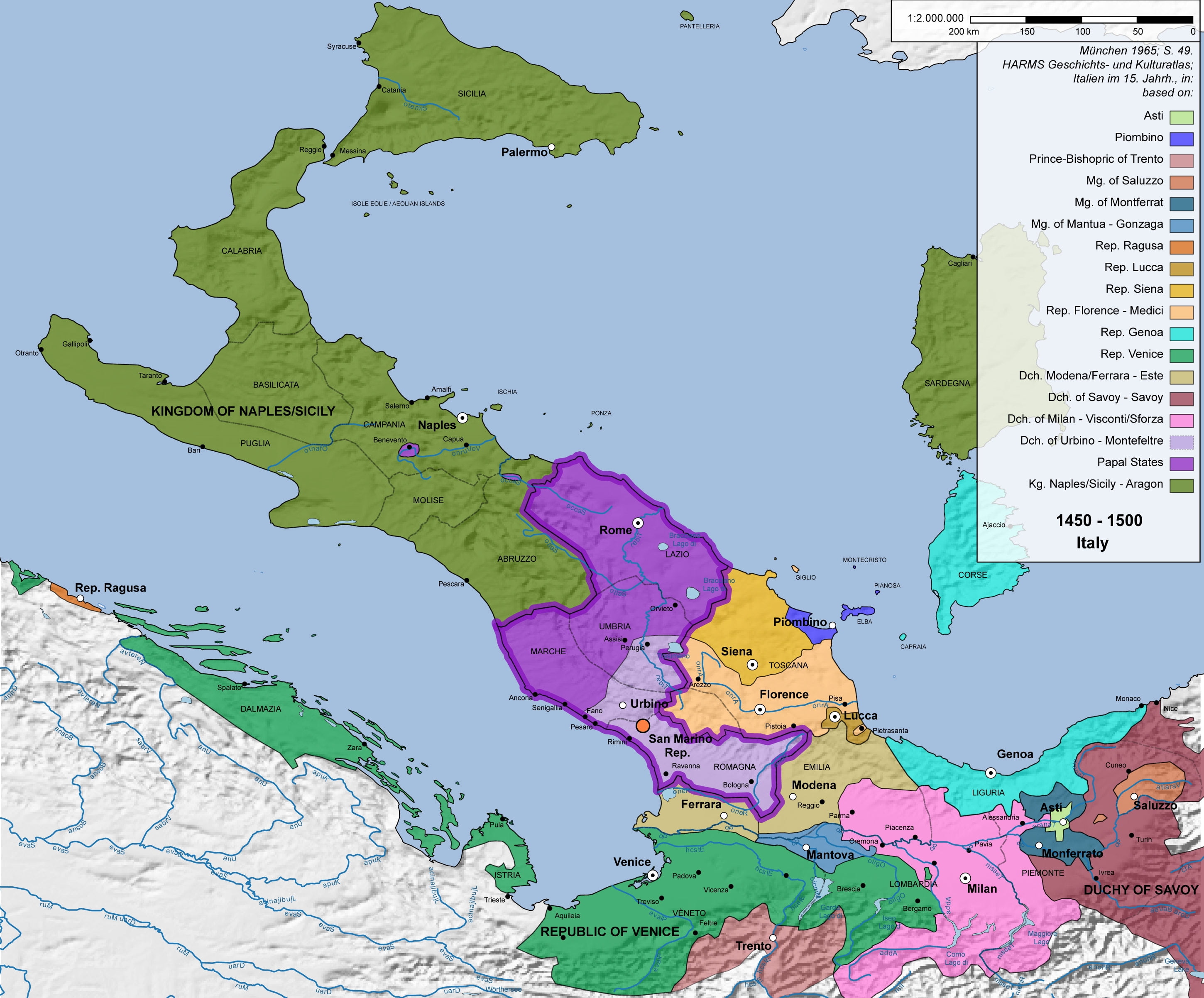 28x24in Laminated Upside Down Political map of Italy 1450-1500 ...