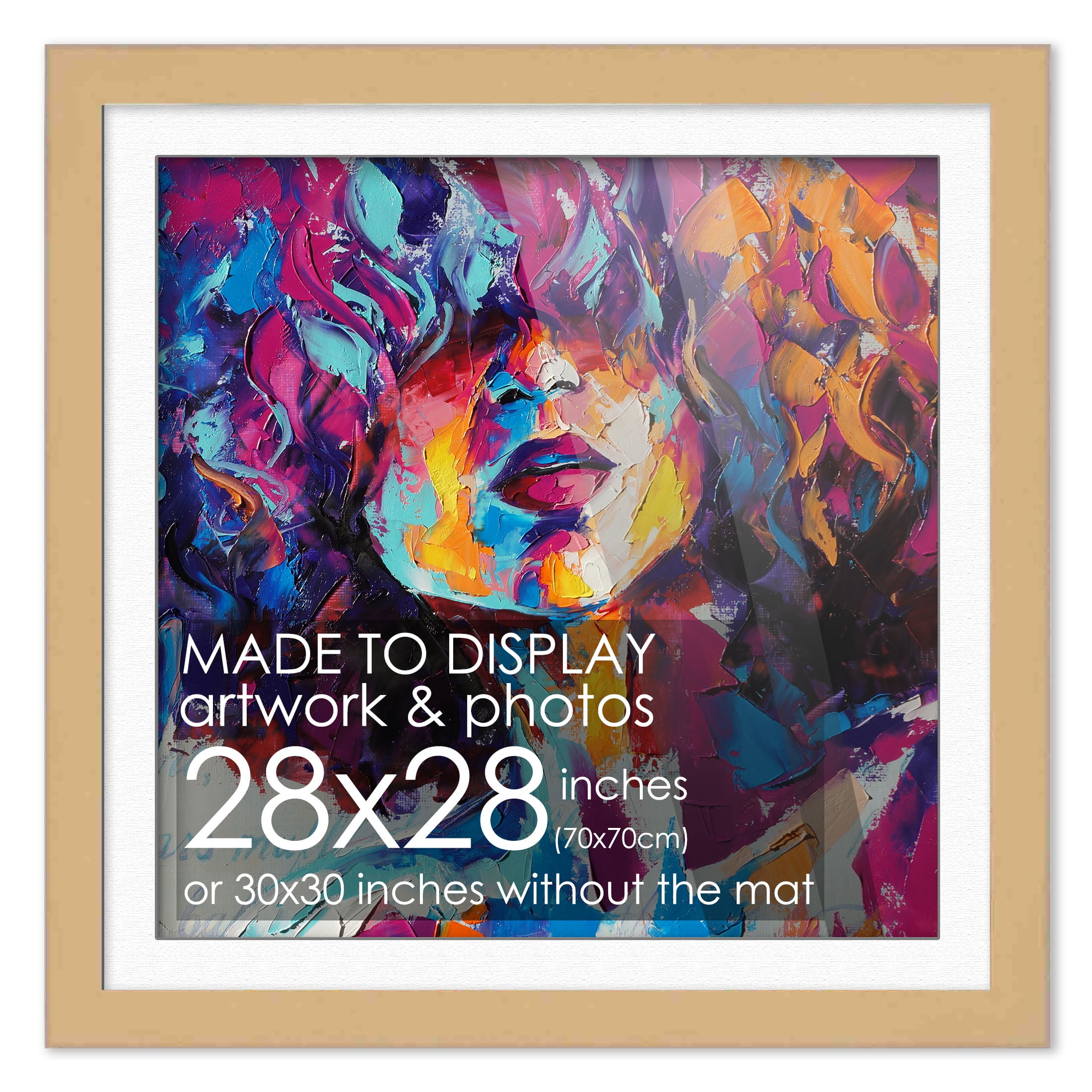 28x28 Frame Natural With White Picture Mat For 28x28 Print - Or 30x30 ...