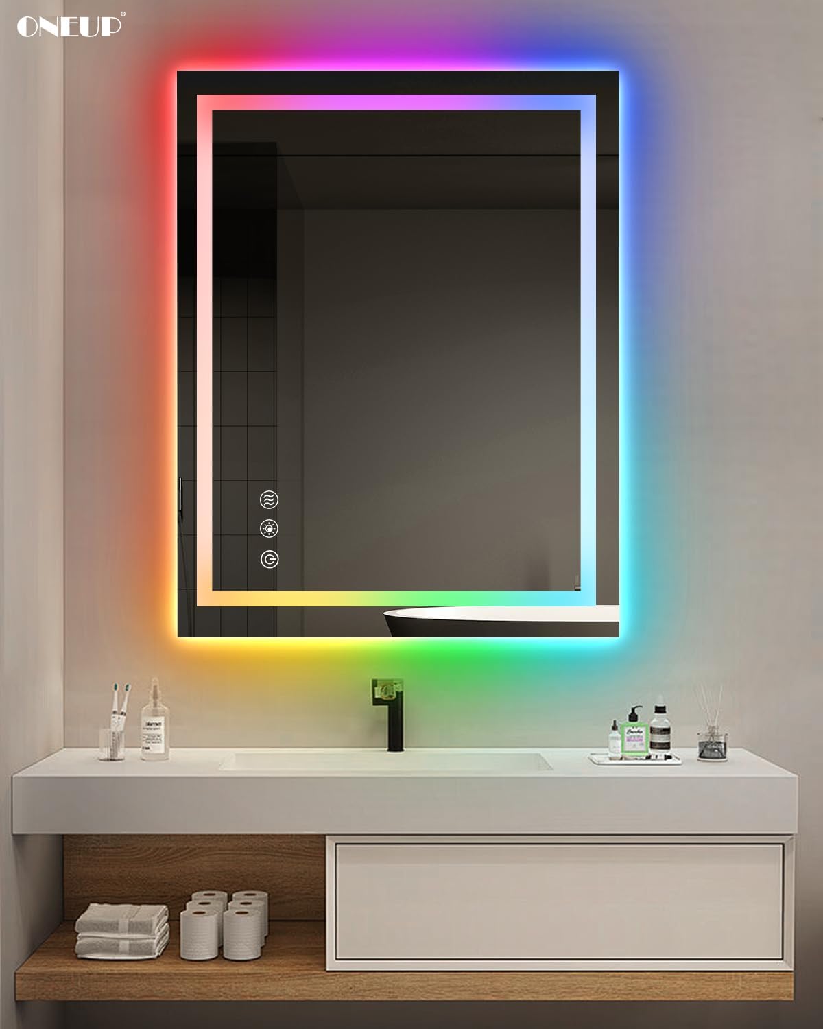 28x36" RGB Bathroom Mirror with Lights, RGB Color Changing LED Bathroom ...