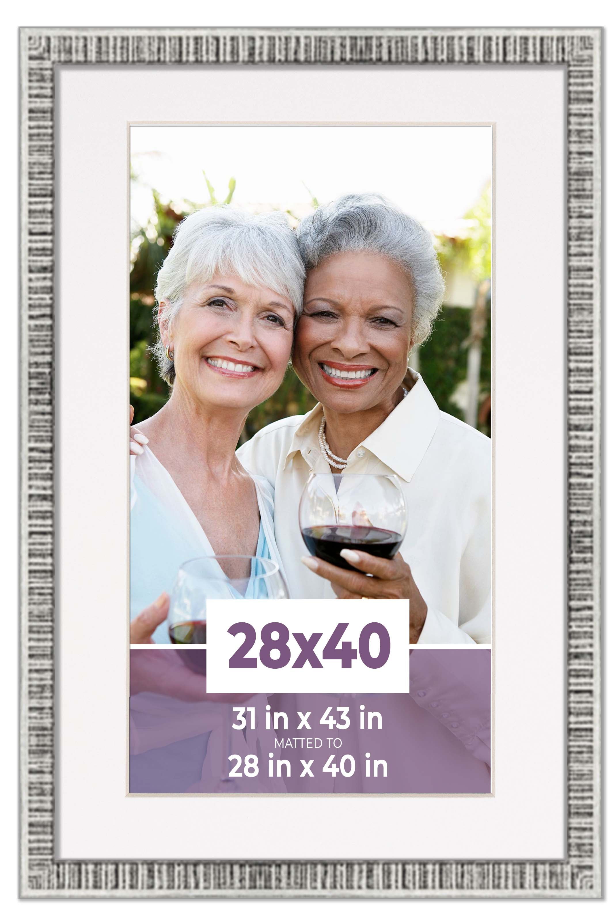 28x40 Frame Silver With White Picture Mat For 28x40 Photo - Silver 31x43 Frame To Display Print ...