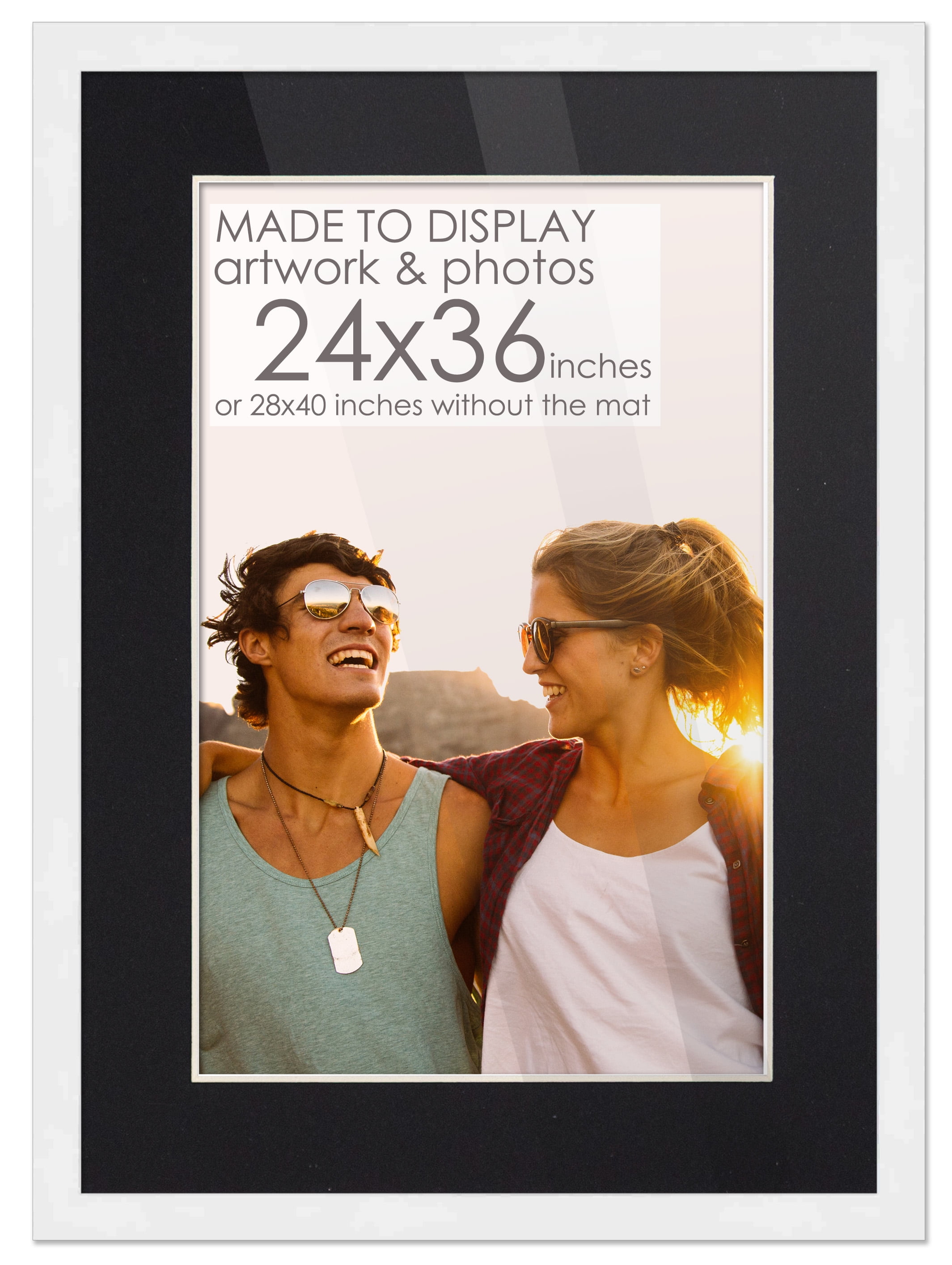 28x40 White Picture Frame with 23.5x35.5 Black Mat Opening for 24x36 ...